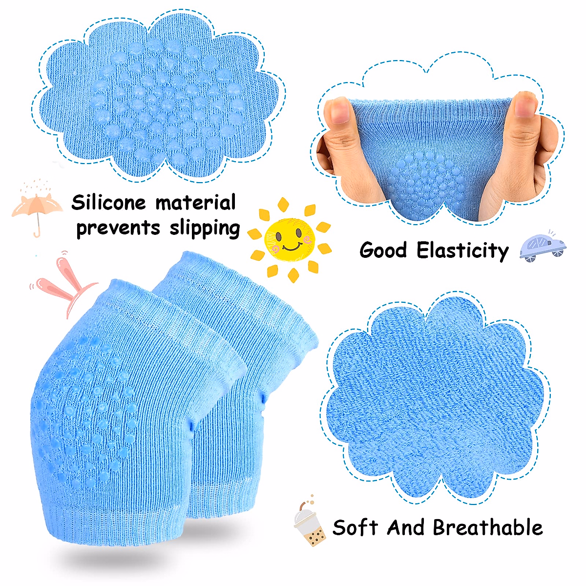 IUMÉ Baby Knee Pads for Crawling, 5 Pairs Unisex Baby Crawling Pads Anti-Slip Baby Protect Knee Pads for Crawling