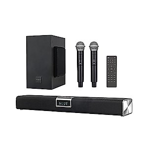 Phasetech Soundbar with 2 Wireless Microphones 2.1CH Bluetooth Sound Bar with Subwoofer, Karaoke Machine with Vocal Elimination, Sound Modification, Ambient Special Sound for Home Theater Audio