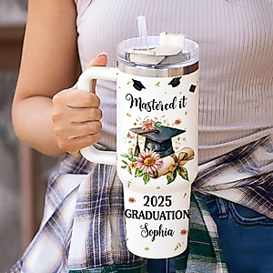 Hyturtle Personalized Tumbler Graduation Drinking Gifts For Her - Grad Congratulations Graduate Gifts For Seniors College School Masters Degree - Stainless Steel Travel Coffee Cup 40oz With Lid