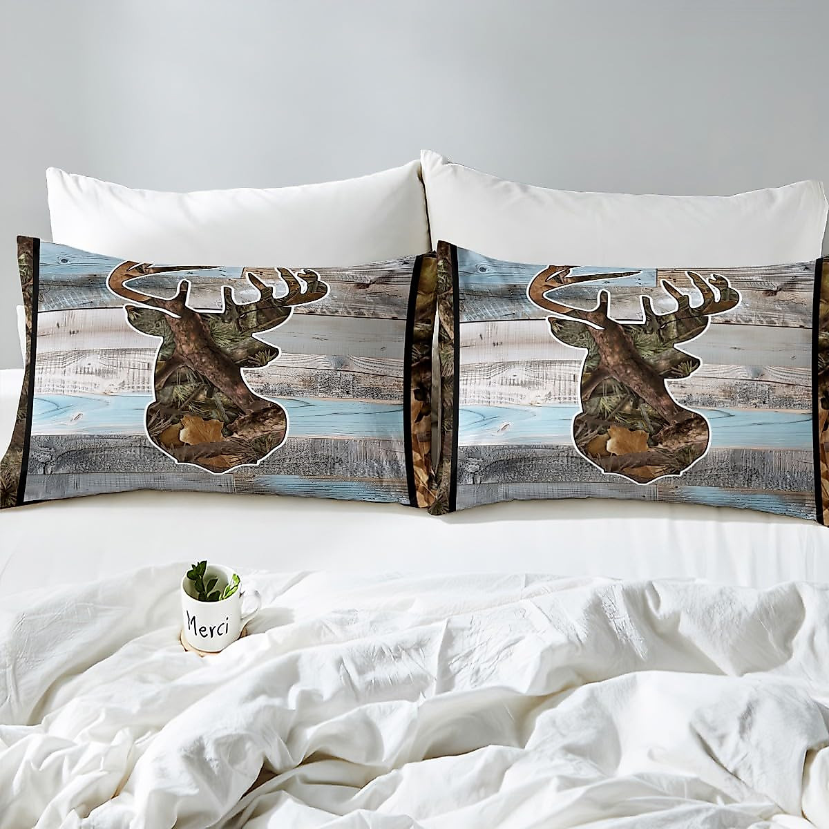 Erosebridal Rustic Cabin Bedding Set Twin Teen Boys Hunting Camo Deer Fitted Sheet Country Farmhouse Woodland Animal Barn Door Bed Sheets,Trees Branches Leaves Camouflage Sheets 1 Pillow Case
