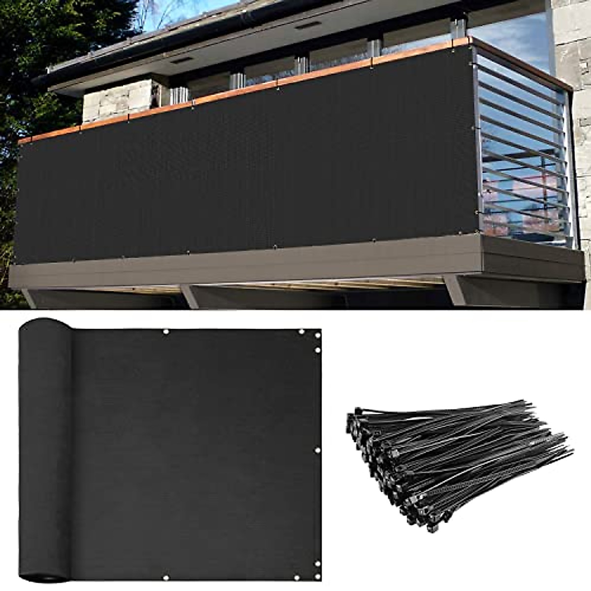 COARBOR Privacy Fence Screen Mesh for Balcony Porch Verandah Deck Terrace Patio Backyard Railing 160GSM Up to 90% Blockage 3'x221' Black