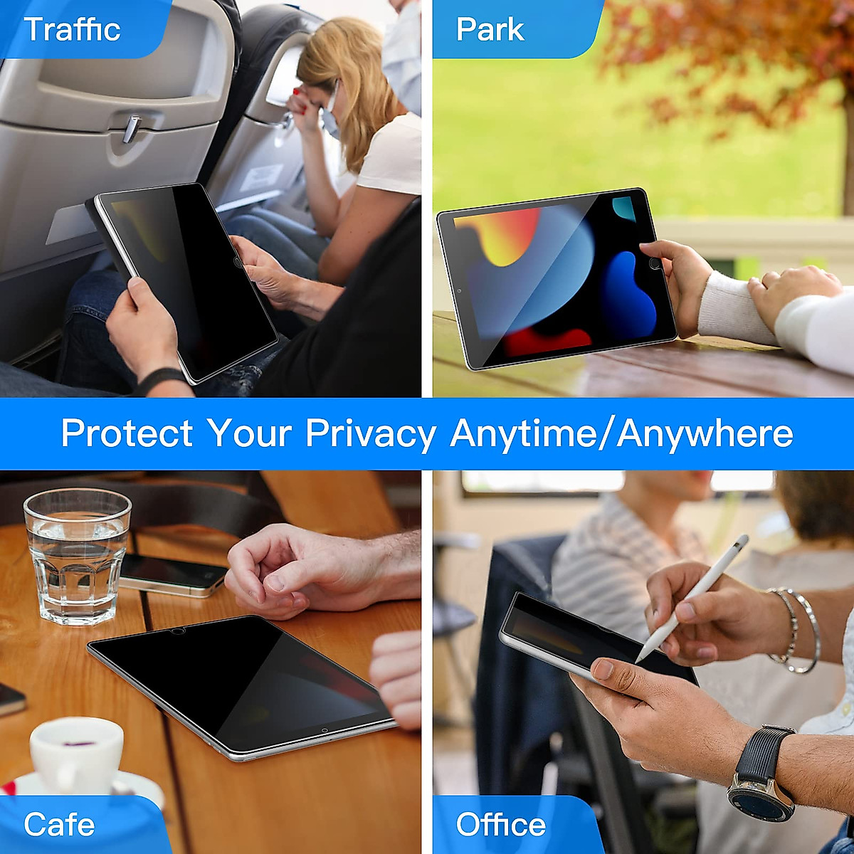 JETech Privacy Screen Protector for iPad 10.2-Inch (9th/8th/7th Generation, 2021/2020/2019), Anti-Spy Tempered Glass Film, 1 Pack