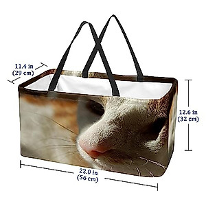 KQNZT Reusable Grocery Bags, Large Foldable Reusable Shopping Tote Bags Bulk for Groceries, Waterproof Kitchen Cloth Produce Bags with Long Handles, Cute Cat