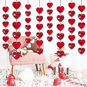 72PCS Valentine’s Day Decorations Red Garland Hanging String Hearts - Valentines Streamer for Home Wedding Anniversary Party Decor
