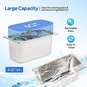 ROVSUN 59" Refrigerated Condiment Prep Station Sandwich Prep Table ETL NSF, 34.2QT Salad Bar Prep Rail w/Auto Defrost Temp Control Stainless Steel Cover 6 * 1/3 Pan for Restaurant Food Truck