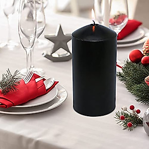 MISSYO 70 Hour Long Burning Unscented Pillar Candles, Dripless and Smokeless Candles for Home Weddings Restaurant Spa Church - Black, 3x6 inch, 3 Pack