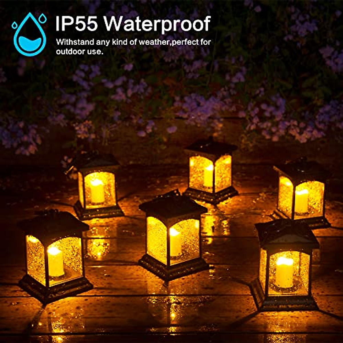 Hanging Solar Lantern Outdoor - 6 Pack Waterproof Solar Powered Lanterns Candles Lights Christmas Flickering Decoration for Patio Backyard Garden (Warm Light)