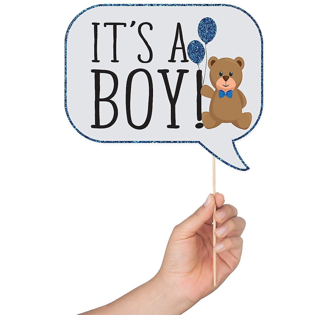 Boy Baby Shower Photo Booth Props - 41-pc Photo Booth Kit with 8 x 10-Inch Sign, 60 Adhesive Pads, 45 Sticks - Picture Props for Baby Shower - Baby Shower Boy Photo Booth Props