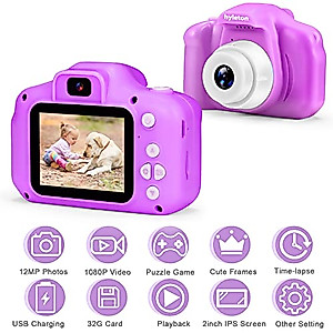 hyleton Kids Selfie Camera Digital,Child Toddler Video Camera Toys for 3 4 5 6 7 8 9 Year Old,Christmas Birthday Gift for Age 3-8 Girls/Boys with 32GB SD Card (Purple)