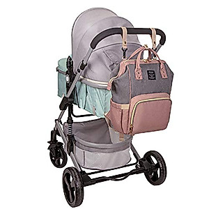 QIMIAOBABY Diaper Bag Backpack,Waterproof Multifunctional Large Travel Nappy Changing Bags… (Pink with gray)