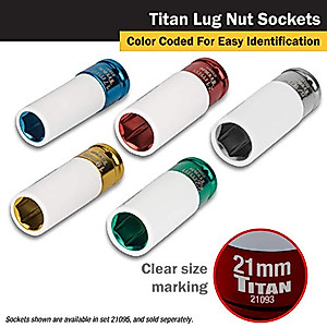 TITAN 21093 1/2-Inch Drive x 21mm Non-marring Impact Deep Lug Nut Socket