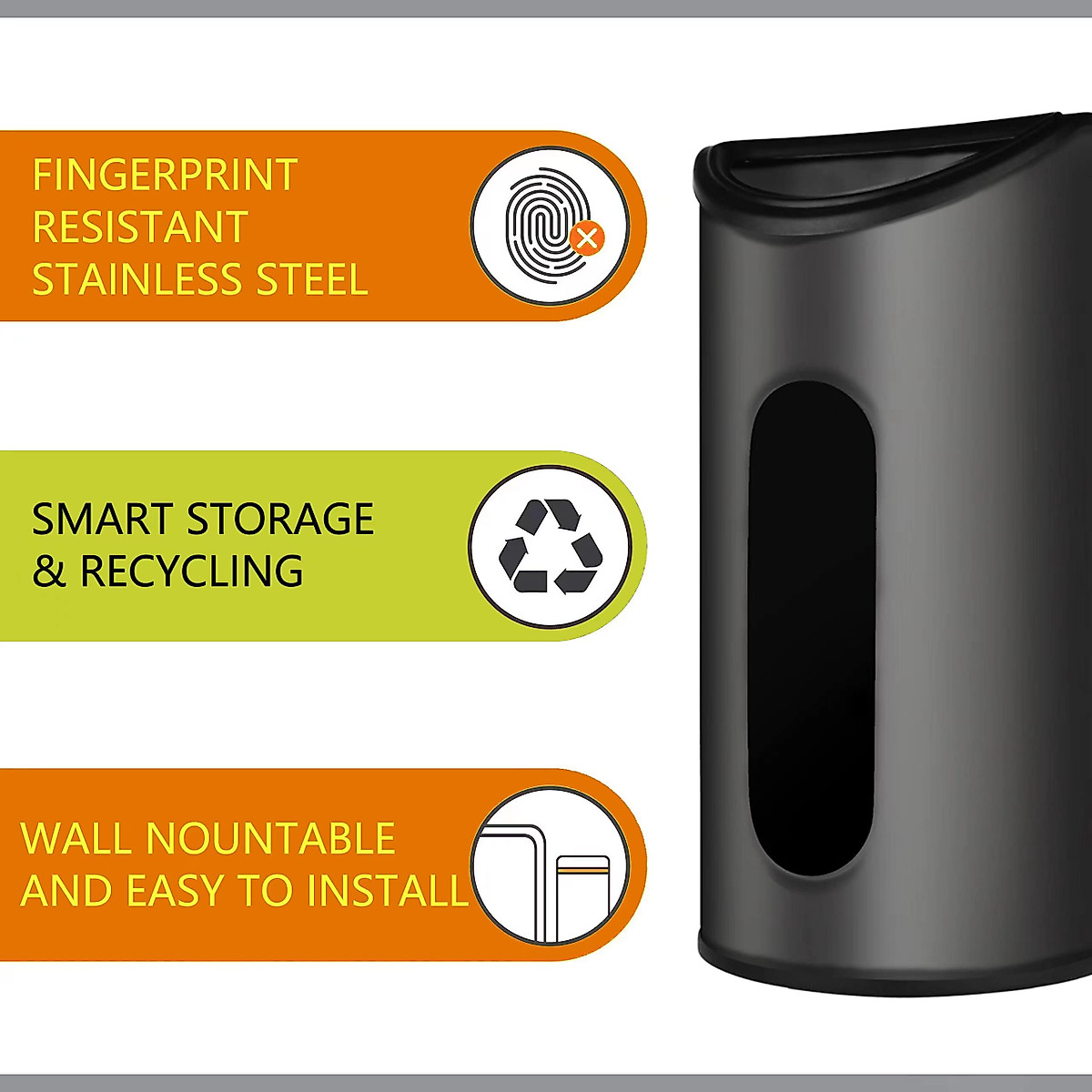 Upgraded Self-Adhesive Grocery Plastic Bag Holder, Betterya Bag Holder and Dispenser for Plastic Bags - Easy Wall Mount Bag Saver - Stainless Steel Matte Black