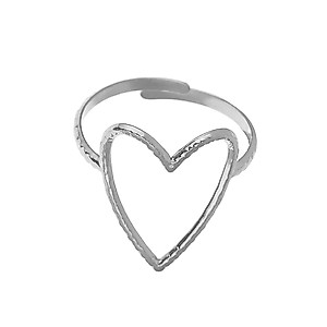 Beads & Pearls Jewelry 18K Gold Plated Stainless Steel Minimalist Trendy Large Open Heart Statement Adjustable Ring