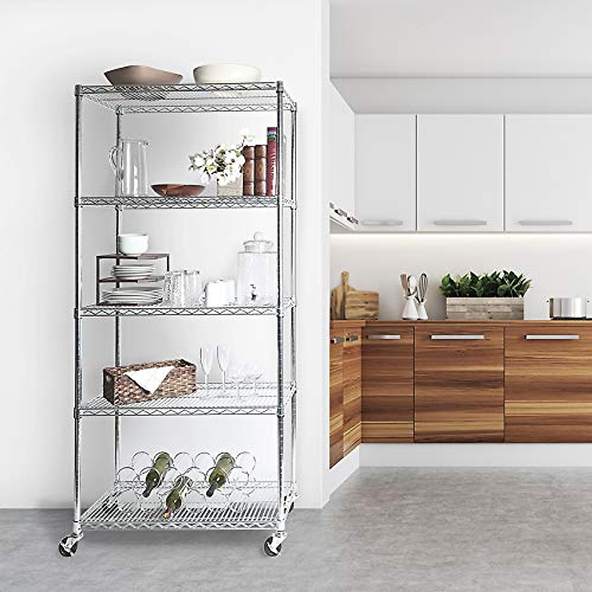 Seville Classics UltraDurable Heavy Duty NSF Solid Steel Wire Rack Storage Unit, Organizer for Garage, Warehouse, Office, Restaurant, Classroom, Kitchen, Steel, 5-Tier Shelving, 36" W x 18" D