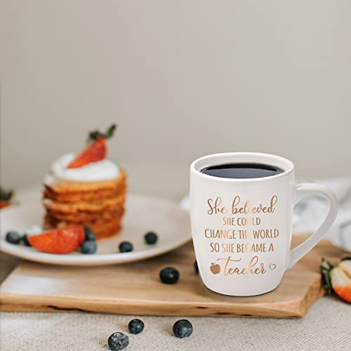 Maustic Teacher Gifts for Women, She Believed She Could Change the World So She Became A Teacher Coffee Mug, Teacher Appreciation Gifts for Teachers Day, Christmas, Birthday, 12 Oz White