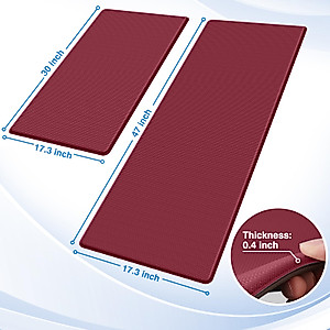 StepRite Kitchen Mats, 2PCS Kitchen Rugs, Cushioned Anti Fatigue Kitchen Mats for Floor, Non-Slip Standing Desk Mat, Waterproof Kitchen Rug Set for Kitchen, Floor, Office,17.3"×30"+17.3"×47", Red