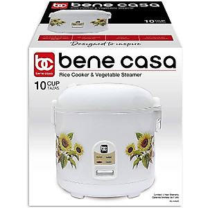 Bene Casa - Non-stick Thermal Rice Cooker with Steamer Tray (11.5" x 12") - Features a Cool-touch Exterior and an Auto Shut-off Feature - Dishwasher Safe Inner Pot