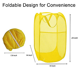 Larpur Pop up Laundry Hamper, Collapsible Mesh Laundry Basket with Side Pocket, Foldable Clothes Hamper for Storage, Home, Dorm, Travel, Cruise, Yellow