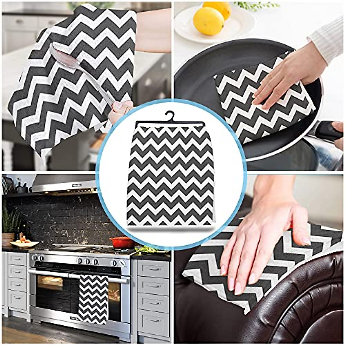 Big buy store Black and White Kitchen Dish Towels, Soft Lightweight Microfiber Absorbent Hand Towel Chevron Zig Zag Pattern Tea Towel for Kitchen Bathroom 18x28in
