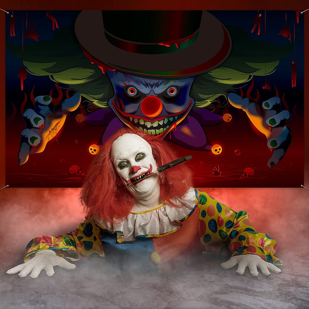Halloween Clown Decorations Scary Carnival Backdrop Halloween Clown Banner Creepy Clown Background Photography for Horror Circus Carnival Halloween Party Decor Supplies Scary Evil Vampire (Scary)