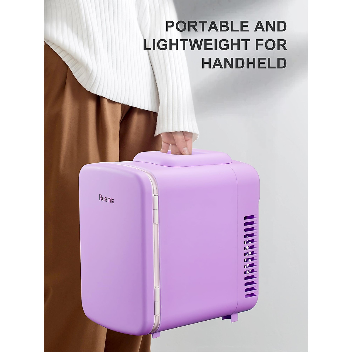 Mini Fridge, 3.7 Liter/6 Can Portable Cooler and Warmer Personal Refrigerator for Skin Care, Cosmetics, Beverage, Food,Great for Bedroom, Office, Car, Freon-Free (Purple)