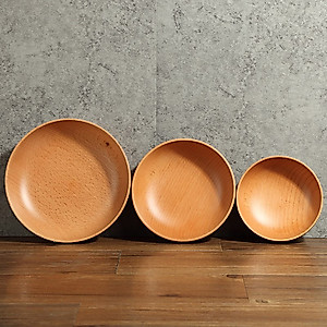 Salad Wooden Bowl, Round Household Beech Wooden Bowl Wooden Bowl for Salad Dipping Sauce Pasta Cereal(M)