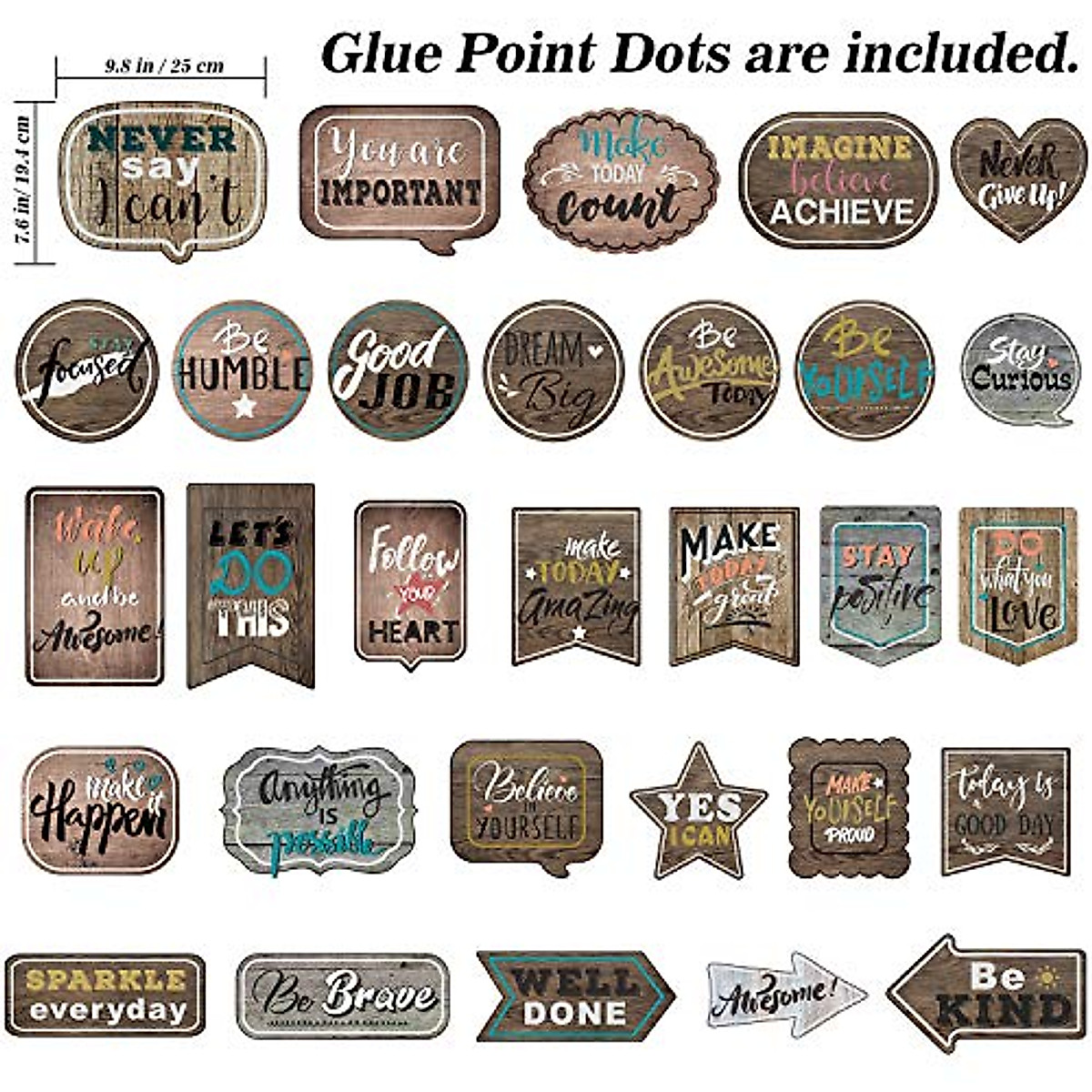 30Pcs Home Sweet Farmhouse Classroom Decoration Positive Sayings Accents Motivational Inspirational Signs Cutouts with Glue Point Dots for Bulletin Board Class Office Nursery Home Decor