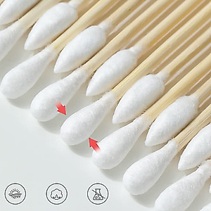 1000 Count Organic Bamboo Cotton Swabs - Pointy/Round Head Biodegradable Wooden Cotton Buds for Ear, Plastic Free Double Ear Cotton Sticks for Cleaning, Makeup