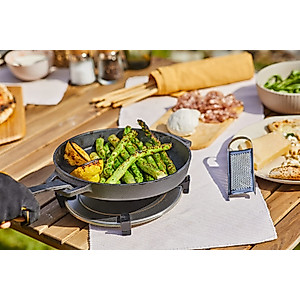 Ooni Cast Iron Skillet Pan - 9" Round Cast Iron Skillet with Removable Handle and Sainless Steel Trivet, Cast Iron Frying Pan, Pre-Seasoned Non-Stick Oven Safe Cookware, Pizza Oven and BBQ Accessories