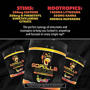 Gorilla Mode Pre Workout -Massive Pumps · Laser Focus · Energy · Power - L-Citrulline, Creatine, GlycerPump™, L-Tyrosine, Agmatine, Kanna, N-Phenethyl Dimethylamine Citrate - 574 Grams (Volcano Burst)