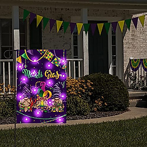 Mardi Gras Garden Flag Vertical Double Sided，Mardi Gras Decorations Masquerade Gnomes Holiday Party Yard Outdoor Decorative Classic Design House Flag Banner for Yard Lawn, 18 X 12 Inch (Style 2)