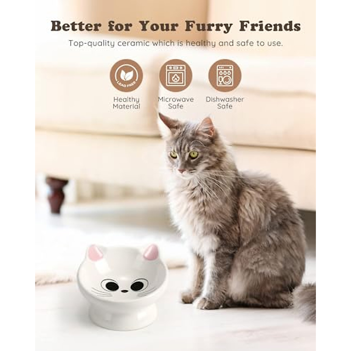 Raised Cat Food Bowl Ceramic 15° Tilted Cat Food Bowls Protect Cat's Spine Anti Vomiting Backflow Prevention Cat Bowls for Adult Cats, Kitten, and Small Dogs, Pink