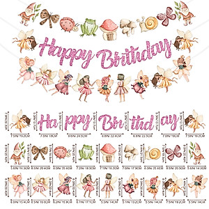 Fairy Happy Birthday Banner Pink - 3pcs Glitter Wonderland Garden Fairy Banner Garlands for Little Girl, NO DIY, Perfect for Whimsical Fairy Tale Themed Birthday Celebration Event Decorations