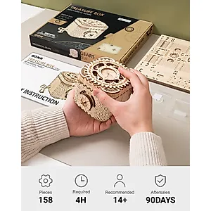 ROKR 3D Assembly Wooden Puzzle DIY Crafts Kit Fun Creative DIY Toy Treasure Box Brain Teaser Mechanical Engineering Model Building Kits Educational Toy Birthday Gift for Adults and Kids Age 14+