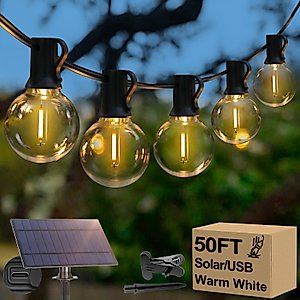Dimmable 50FT G40 Globe String Lights for Patio, LED Hanging Lights Waterproof with 25 1W Bulbs, Shatterproof Outdoor Lights String for Porch, Edison Bulb String Lights, E12, 2200K Warm White, Black
