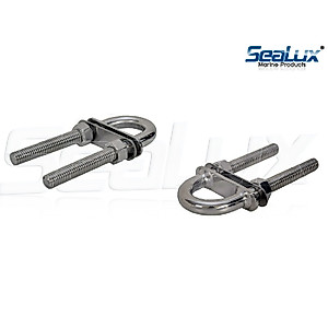 SeaLux Marine 3/8" Stock Fixed Welding Plate Bow Eye Stern Eye U-Bolt 5" Length with 3-1/2" Stud Length