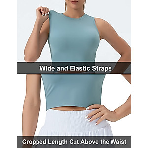 THE GYM PEOPLE Women's Workout Crop Tops Sleeveless Yoga Running Shirts Athletic Tank Top No Padding Denim Blue