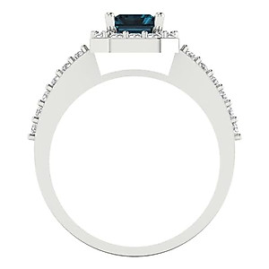Clara Pucci 2.07 ct Emerald Cut Solitaire Halo Natural London Blue Topaz Engagement Promise Anniversary Bridal Ring 18K White Gold 3.5