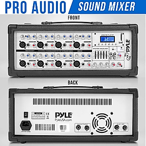 Pyle 8-Ch. Bluetooth Stage Powered Mixer - 800W Pro Audio Sound Mixer, MP3/USB/SD Readers, Aux(3.5mm) Input, RCA & 1/4'' Effects Loop Connectors, Digital LCD Display, Built-in Cooling Fan - PMX840BT