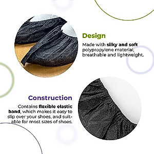 AMZ Medical Supply Black Polypropylene Shoe Covers 16"x6" for Indoors. Pack of 100 Disposable Shoe Covers 16 x 6 with Secure Elastic Seamless Bottom. Large 35 gsm Shoe Cover Non Slip for Indoor