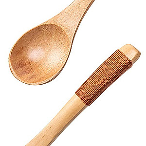 sansheng 4 Pcs Mini Wooden Spoons, Wood Soup Spoons for Eating Mixing Stirring Cooking, Handle Spoon with Japanese Style Kitchen Utensil, with Tied Line on Handle(13cm)