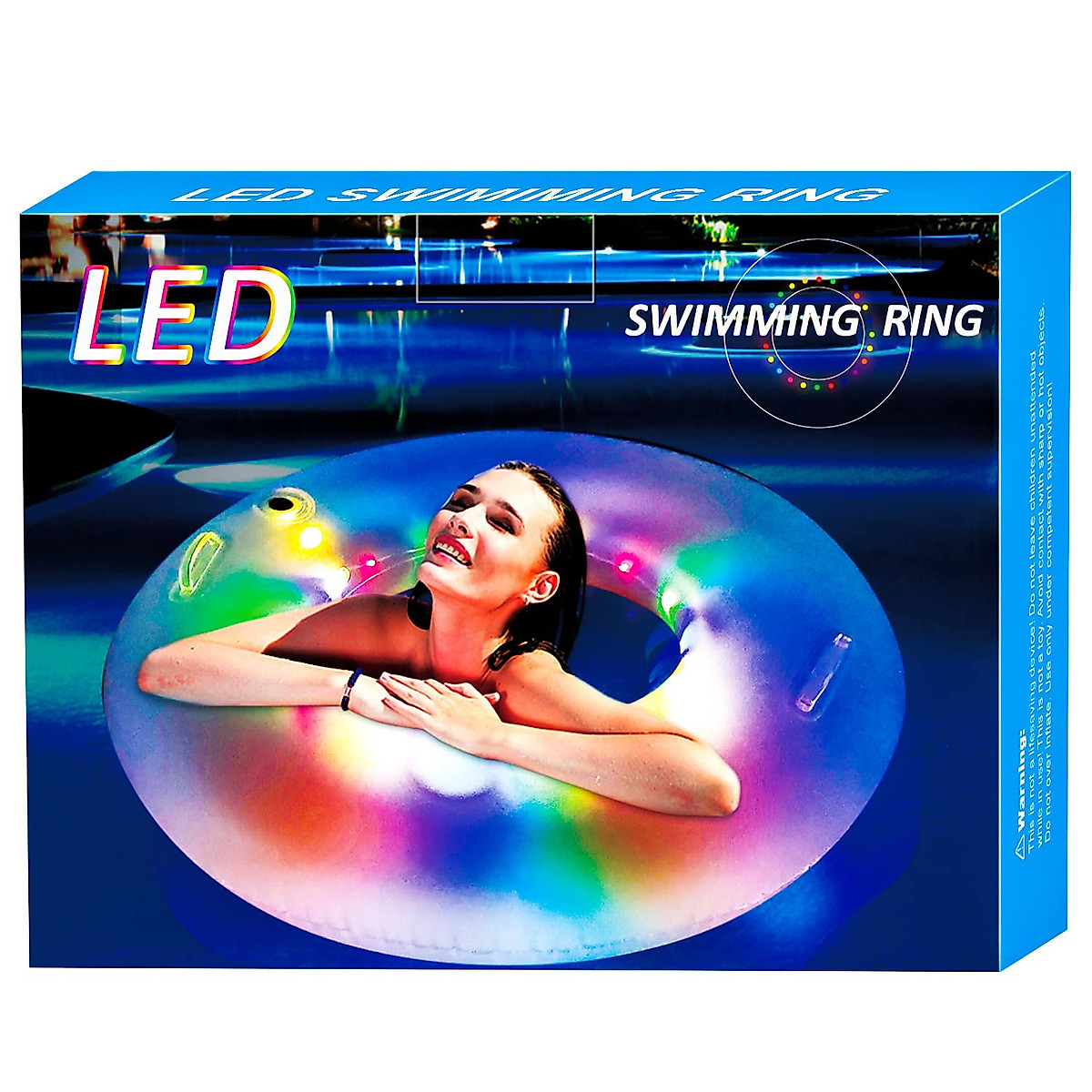 ZHUYNXIR LED Inflatable Pool Float for Adult, Adult Pool Float Tube, LED Pool Swim Ring, Water Fun Large Blow Up Summer Beach Swimming Raft (Dia: 105cm)