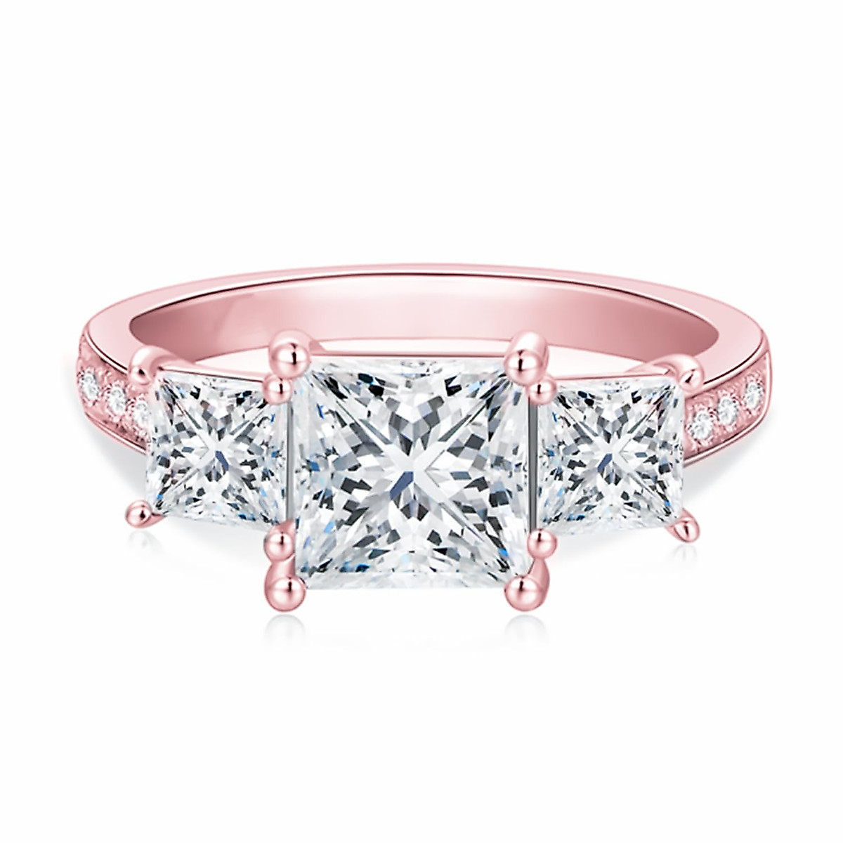 Blocaci 1-1/2 Carat (ctw) Princess-Cut Moissanite Engagement Rings for Women Personalized 3 Stone Name Custom 10K 14K 18K Solid Gold (14K Gold)