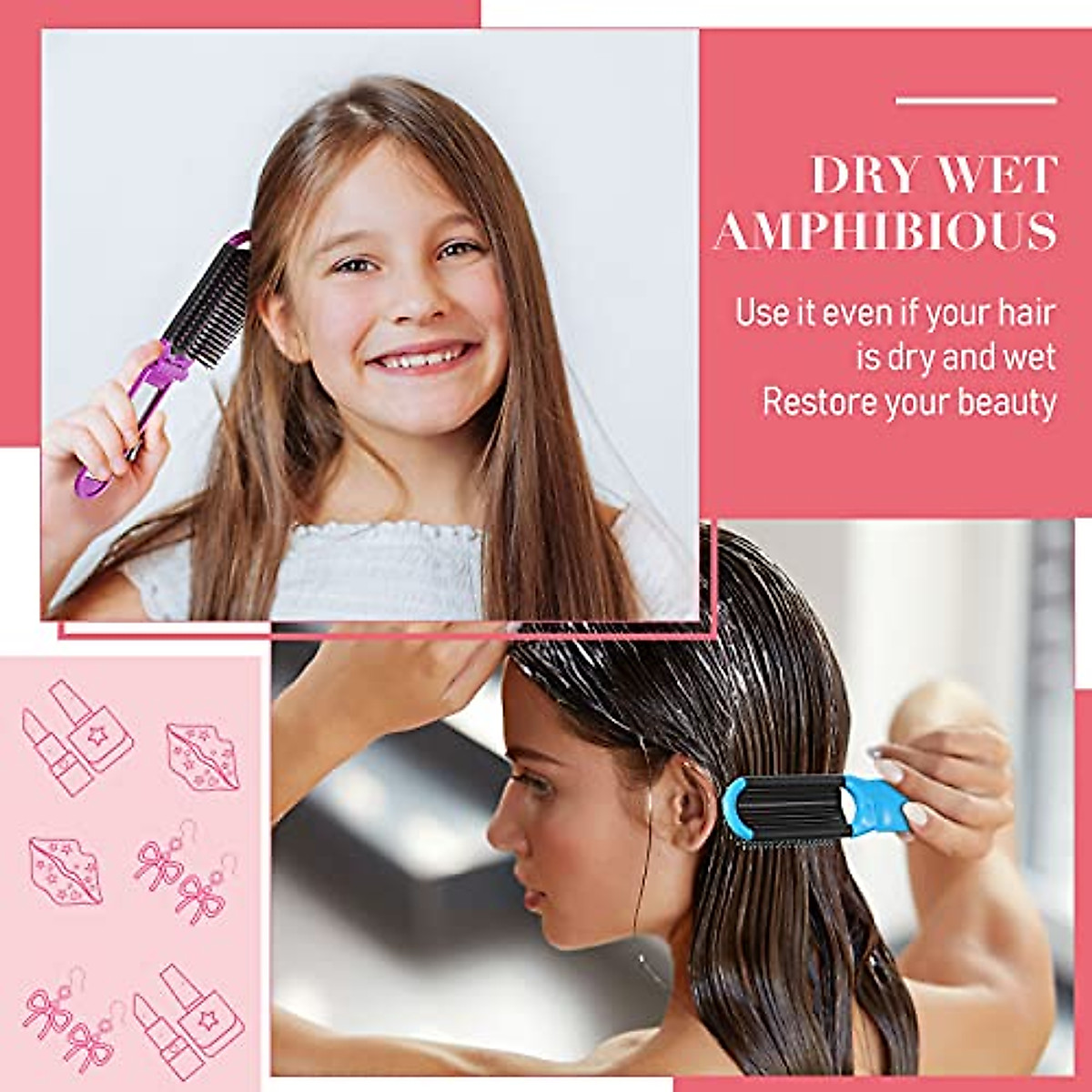 12 Pcs Travel Hair Brush Portable Folding Hair Brush with Mirror, Mini Compact Hair Comb Collapsible Pocket Brush for Family Travel Purse Gift (Purple, Pink, Blue, Green)