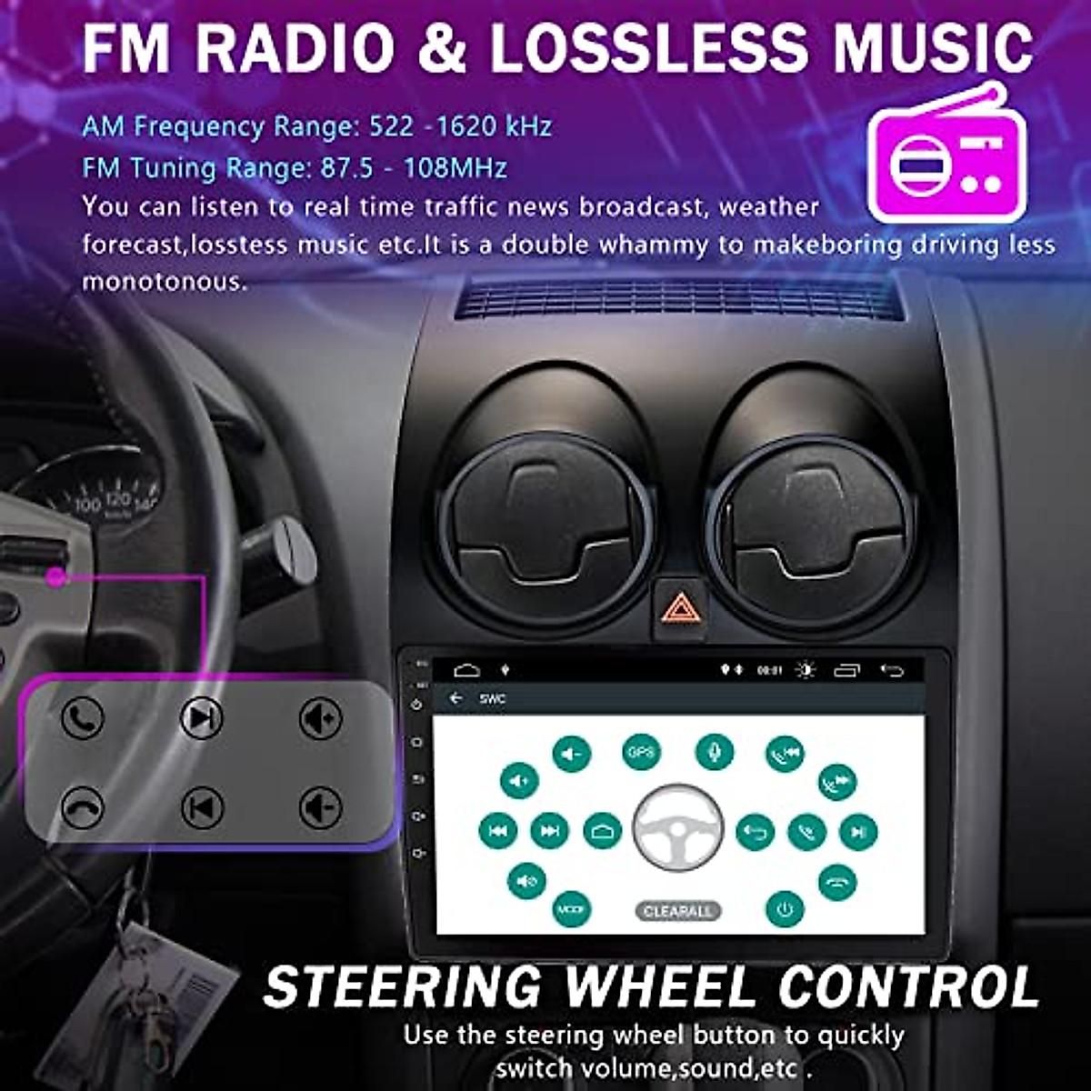 hizpo Carplay Car Radio Stereo GPS Navigation Fits for Nissan Qashqai 2006 2007 2008 2009 2010 2011 2012 2013 Android 10 9 Inch Radio USB Touch Screen WiFi Bluetooth Mirror Link SWC DVR TPMS DTV