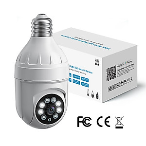 EKEN 1080p Light Bulb Security Camera, 355 Degree Pan/Tilt Panoramic IP Camera, Home Surveillance Cameras System, Human Detection, Alarm, Two-Way Audio, Night Vision, 2.4G WiFi, Pet Monitor