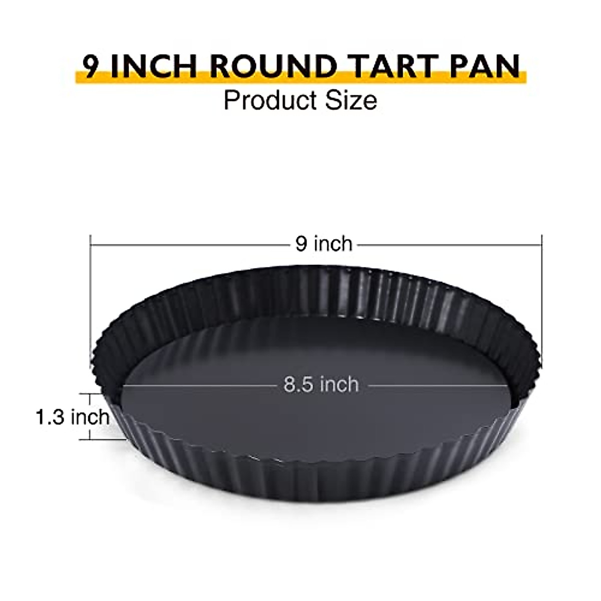 HONGBAKE Round Tart Pan 9 Inch with Removable Bottom, Nonstick Quiche Baking Pan for Oven, Tarts Tin for Cheese Cakes, Desserts