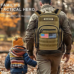 MIRACOL Military Diaper Bag for Dad - Large Diaper Backpack with 12+ Compartments - Insulated Bottle Pockets Quick-Access Wipe Dispenser for Travel Hiking Camping Tan