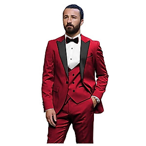 HUUTOE Red Suit Men Red Tuxedo for Men Wedding Mens Tuxedo Suit Set Tuxedo Suits for Men Tuxedo Size M