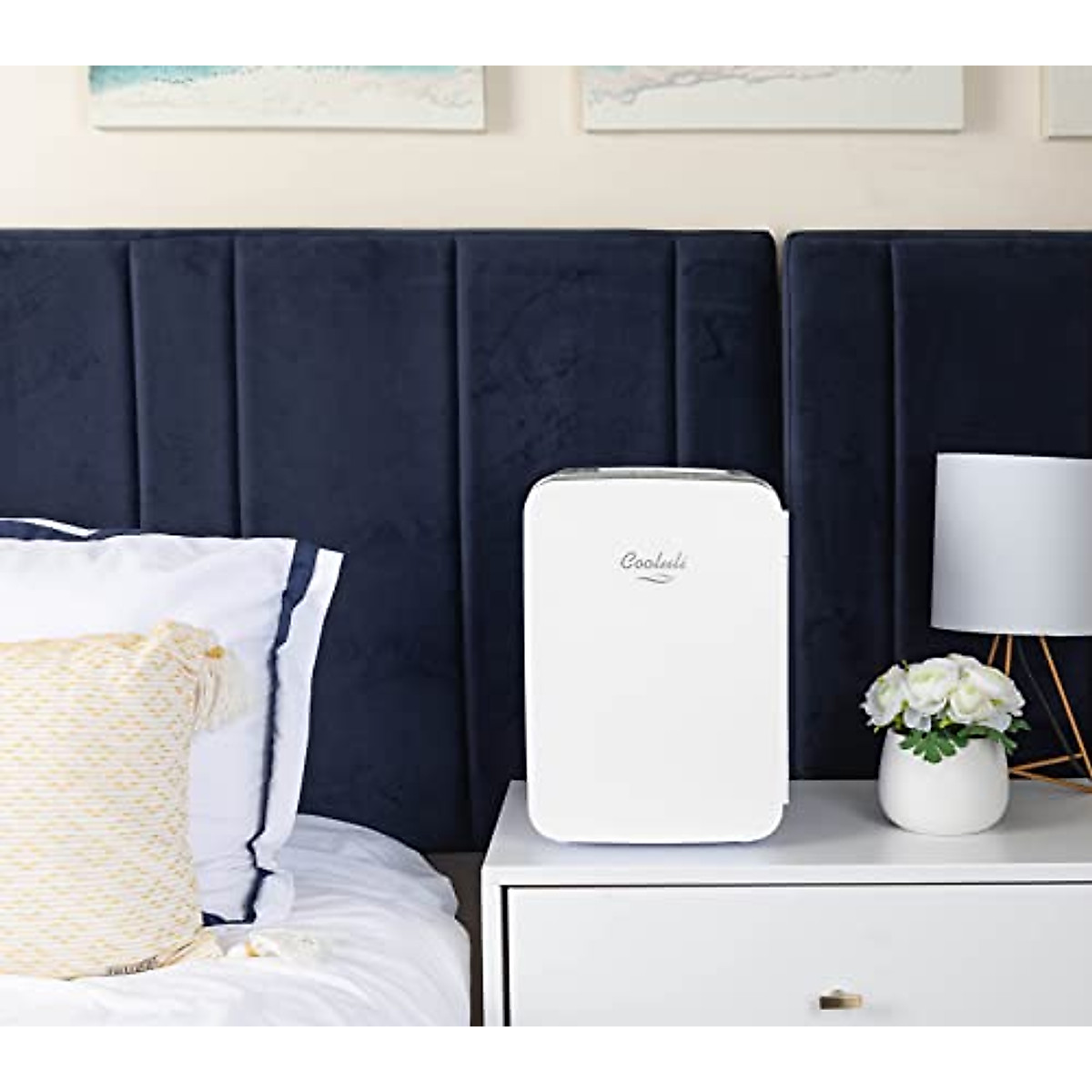 Cooluli 10L Mini Fridge for Bedroom - Car, Office Desk & College Dorm Room - 12v Portable Cooler & Warmer for Food, Drinks, Skincare, Beauty & Makeup - AC/DC Small Refrigerator with Glass Front, White